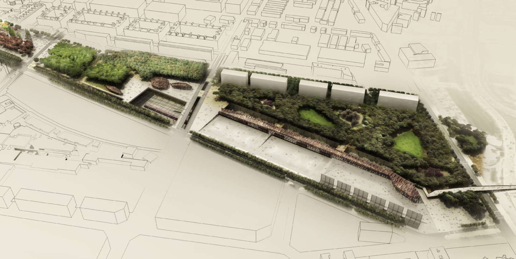 Linear park, Landscape model, Concept architecture